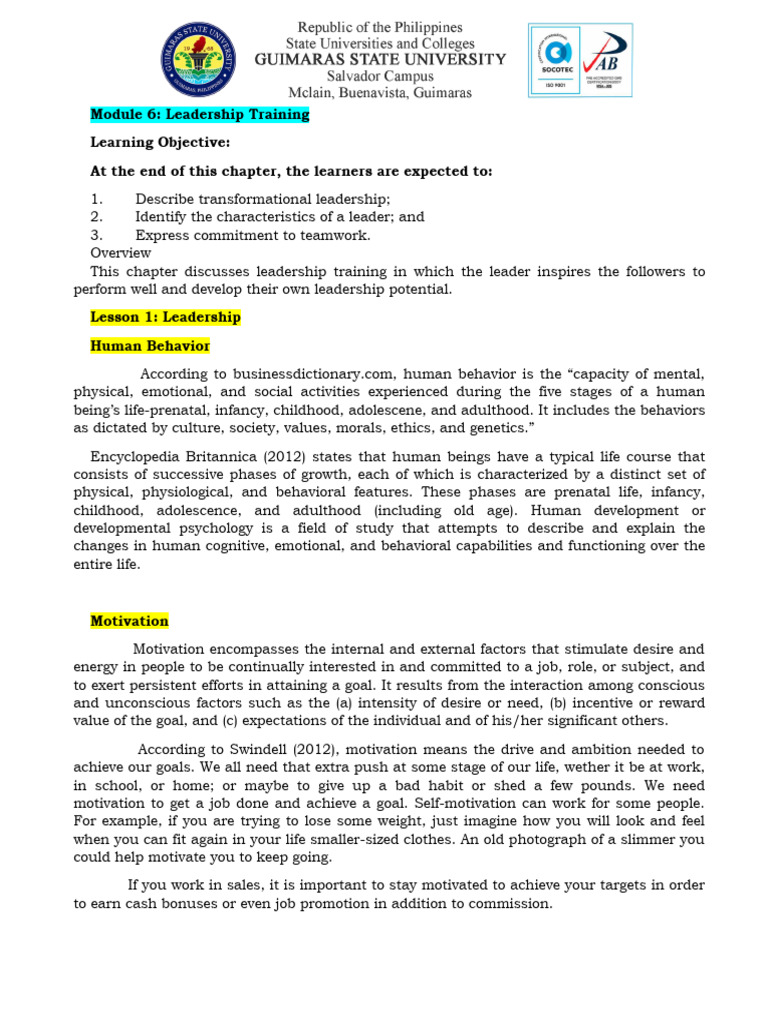 Module 7 Leadership Training | PDF | Leadership | Transformational ...