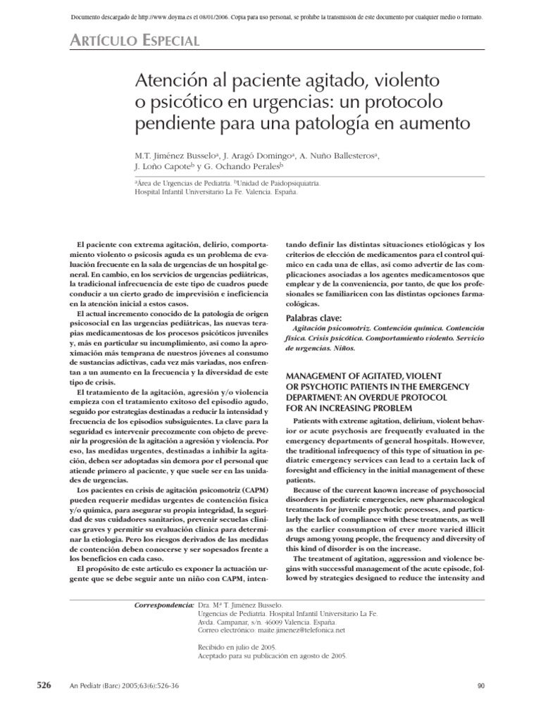 Protocolo para pacientes agitados en urgencias | PDF | Esquizofrenia ...