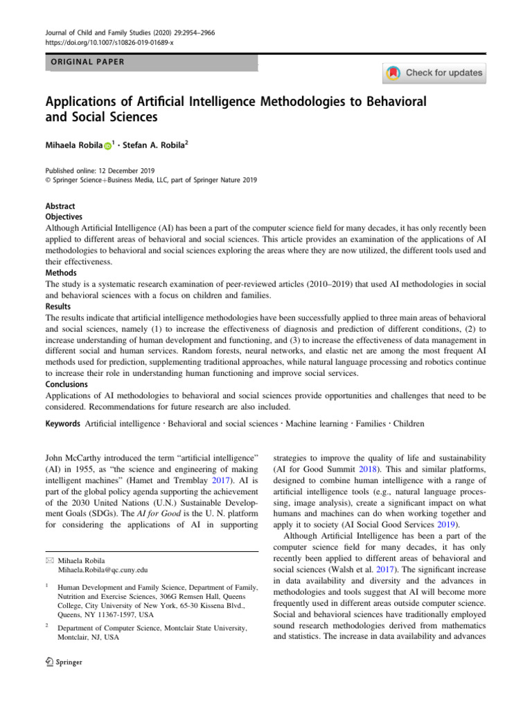Applications of Arti Ficial Intelligence Methodologies To Behavioral ...