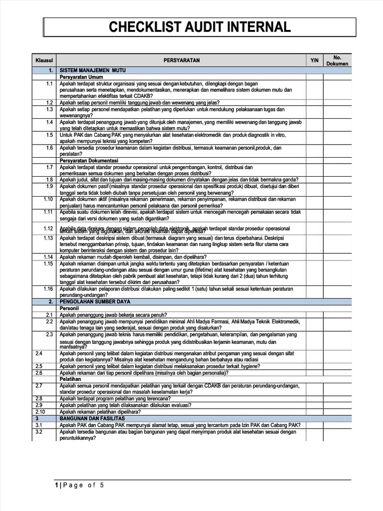 Cdakb Checklist Internal Audit | PDF