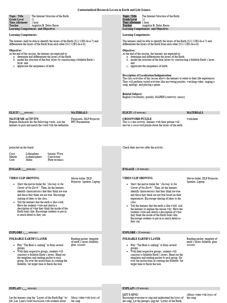Contextualized Research Lesson Plan - Earth & Life Science - Delos ...