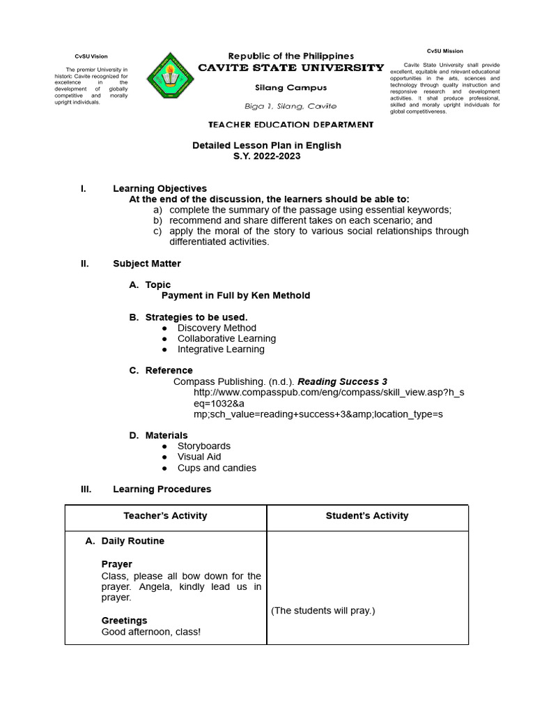 Payment in Full-DLP | PDF | Invention | Lesson Plan
