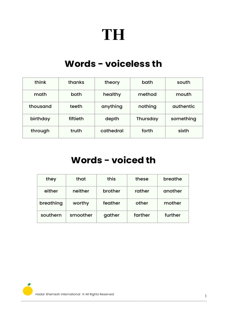 TH-Practice-Sheet TH Sound | PDF