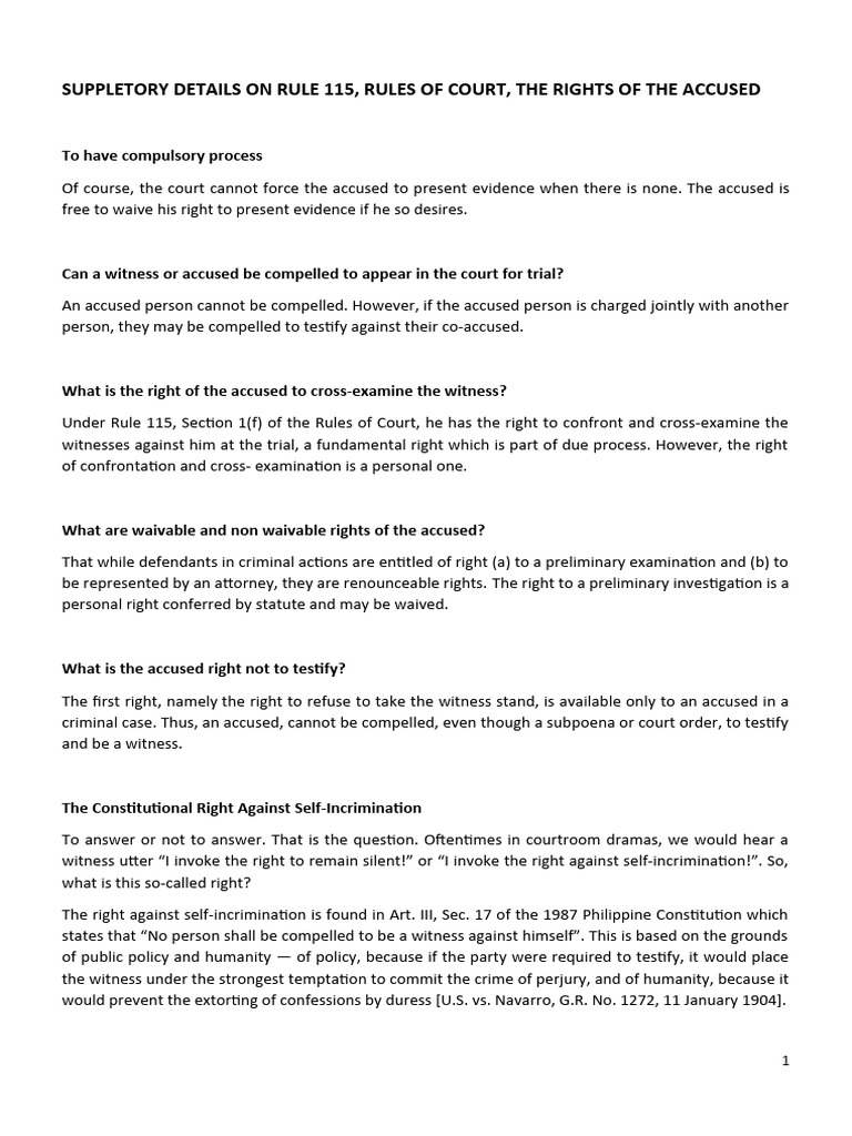 Suppletory Details On Rule 115 | PDF | Right To Silence | Witness