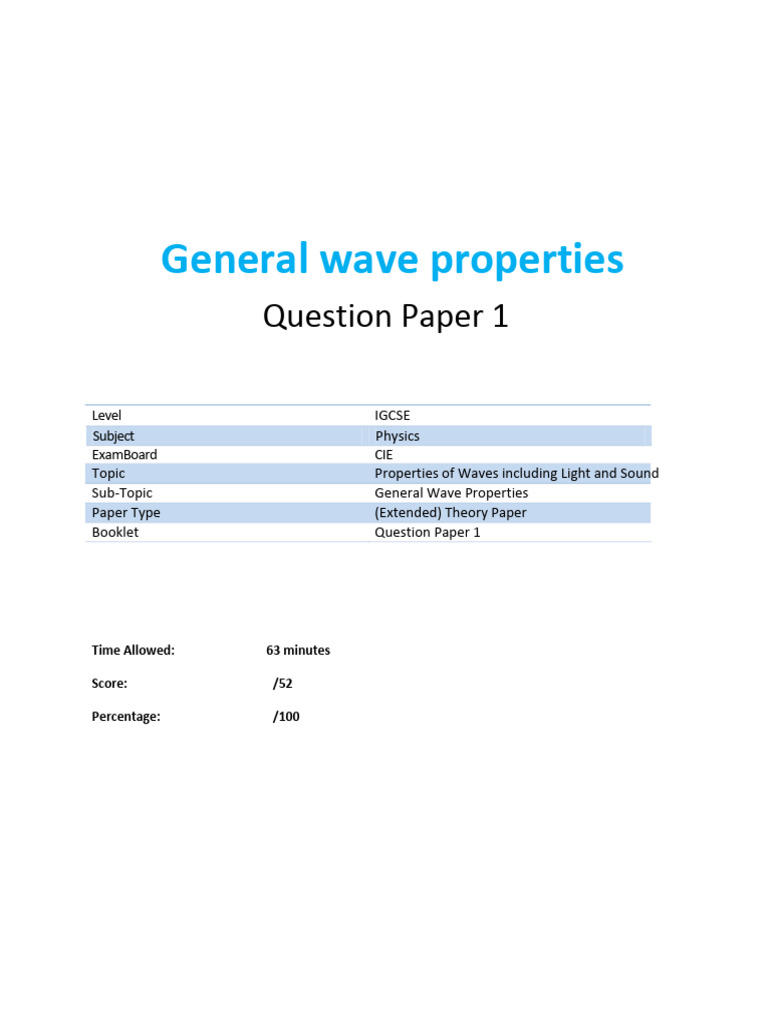 IGCSE Physics: General Wave Properties Exam | PDF | Waves | Sound
