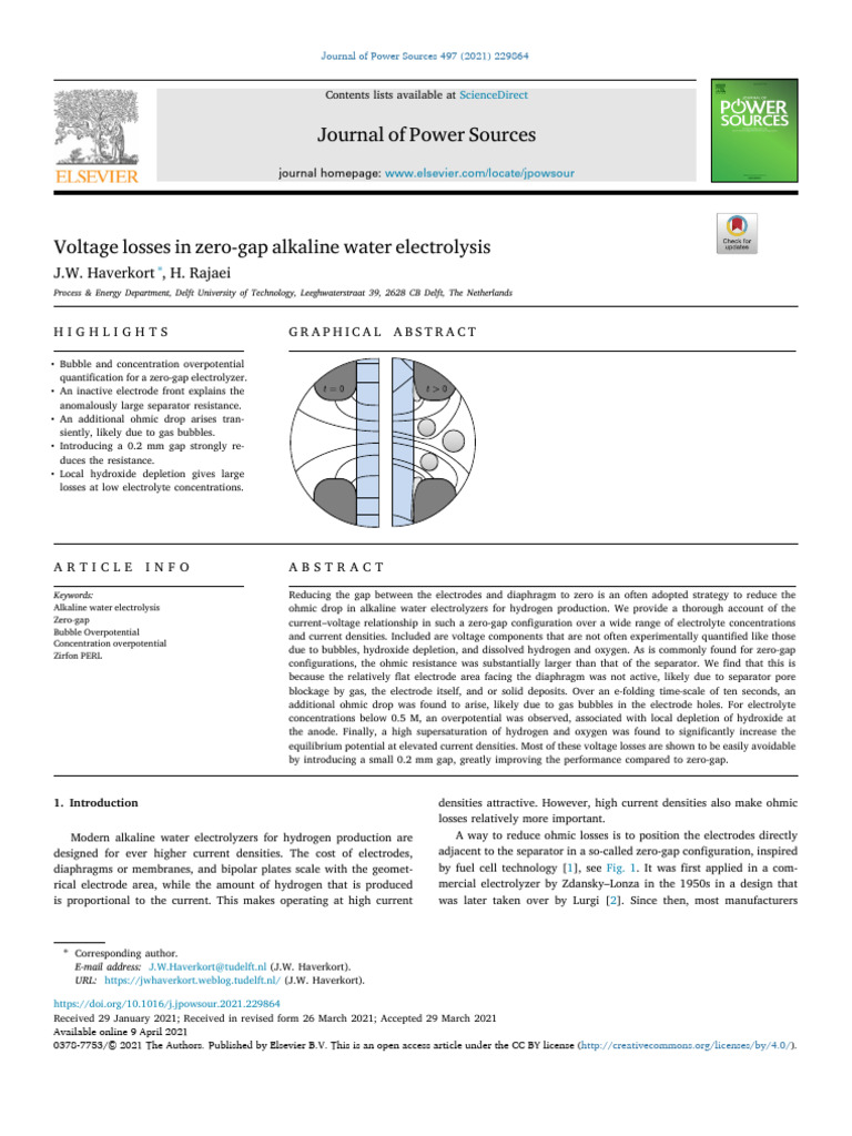 Voltage Losses in Zero-Gap Alkaline Water Electrolysis | PDF ...