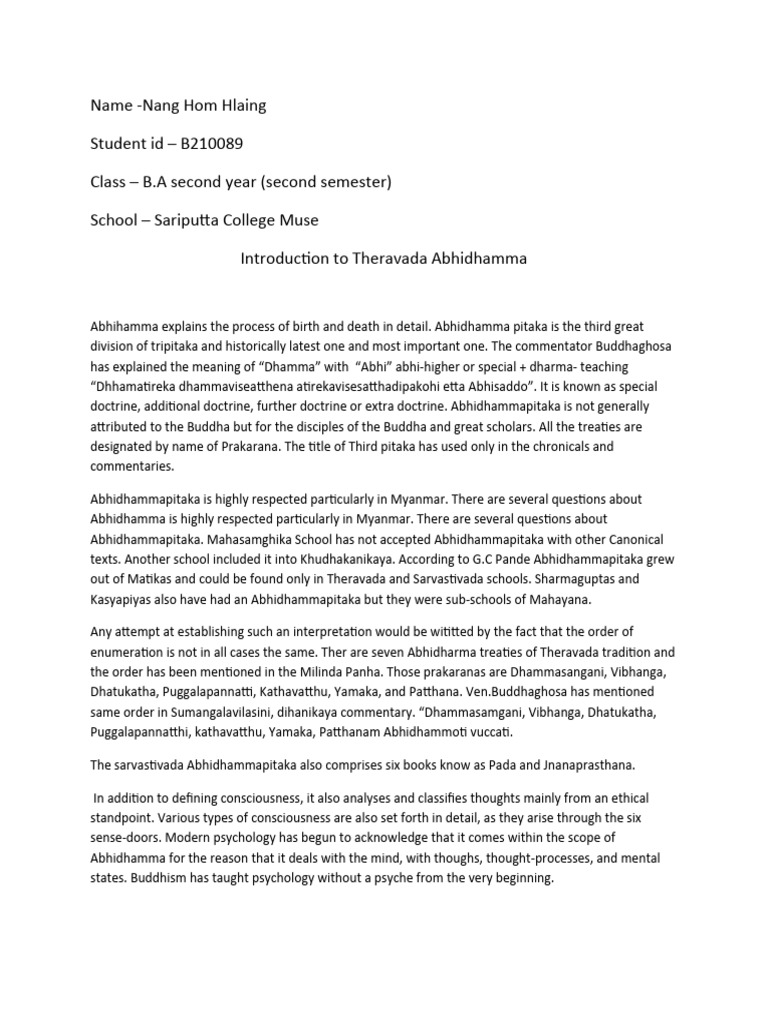 Introductuion To Abhidhamma | PDF | Buddhist Texts | Schools Of Buddhism