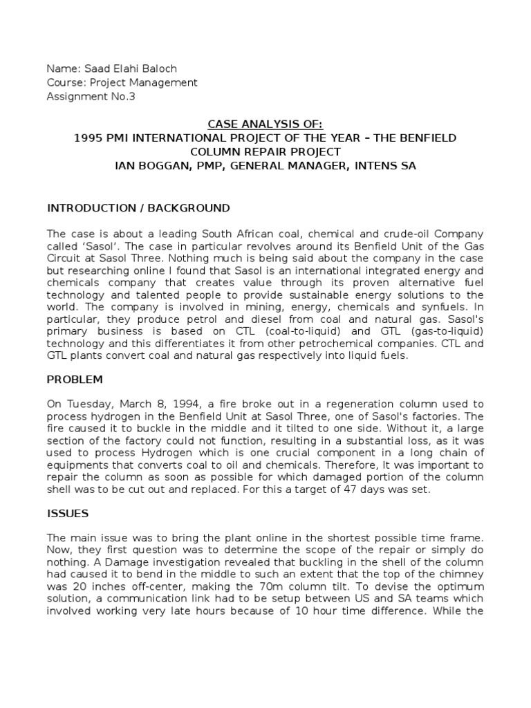 Project Management Case Study Analysis Assignment No.3 | PDF | Gas To ...