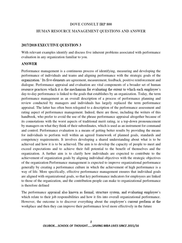 Irp 800 Question and Answers | PDF | Performance Appraisal | Leadership