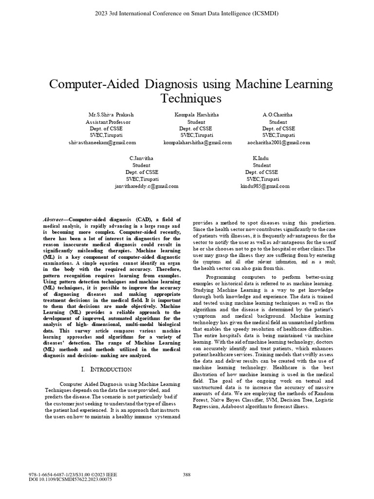 Computer-Aided Diagnosis Using Machine Learning Techniques | PDF ...