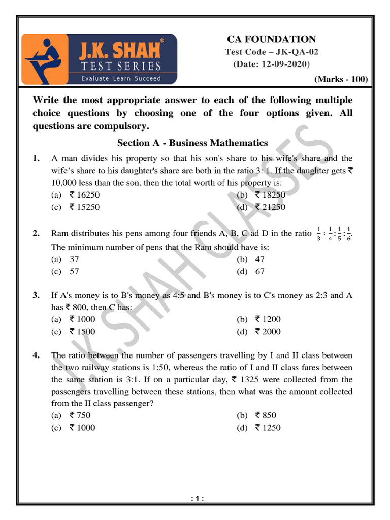 Cafc Test Paper 3 Qa | PDF
