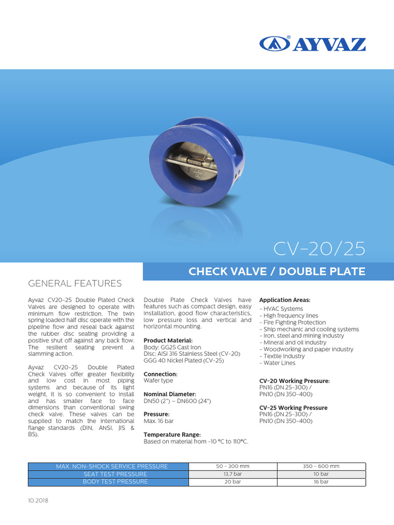 Italy Double Plate Check Valve CV-20/25 | PDF | Valve | Steel