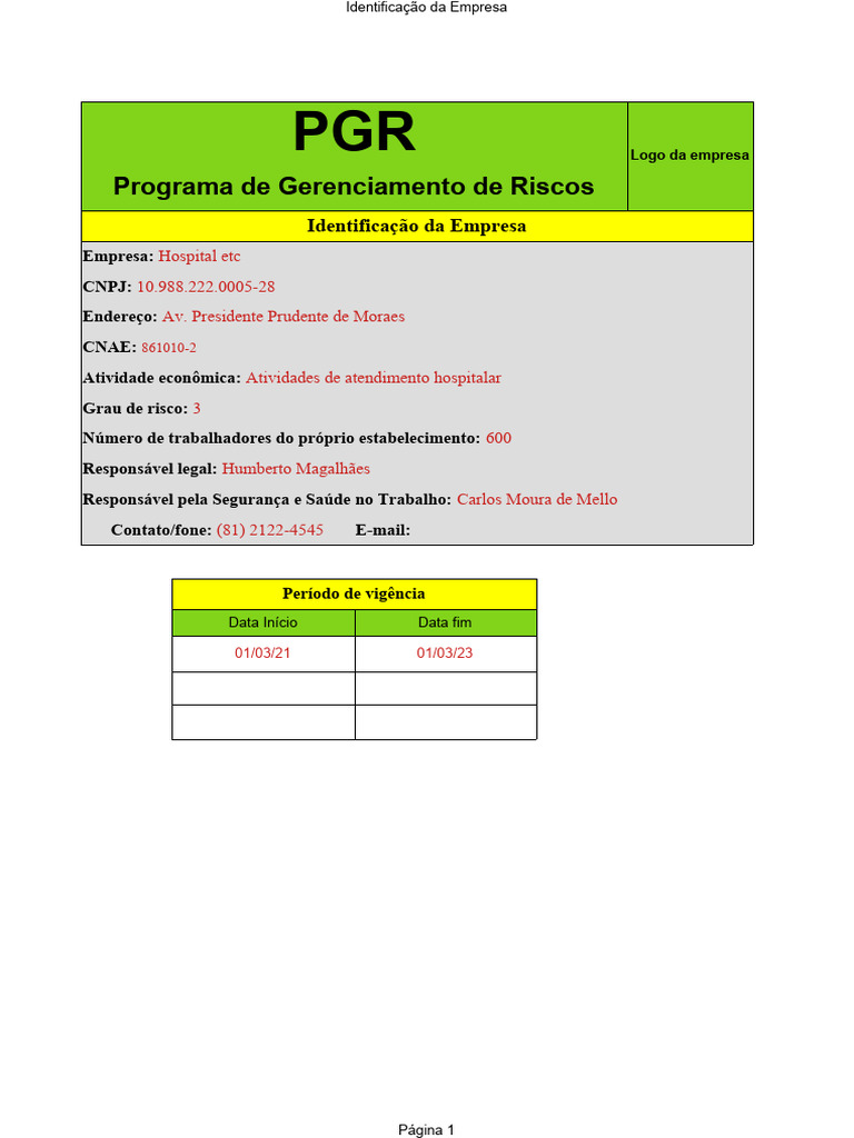 Programa de Gerenciamento de Riscos Hospitalar | PDF | Queimadura ...