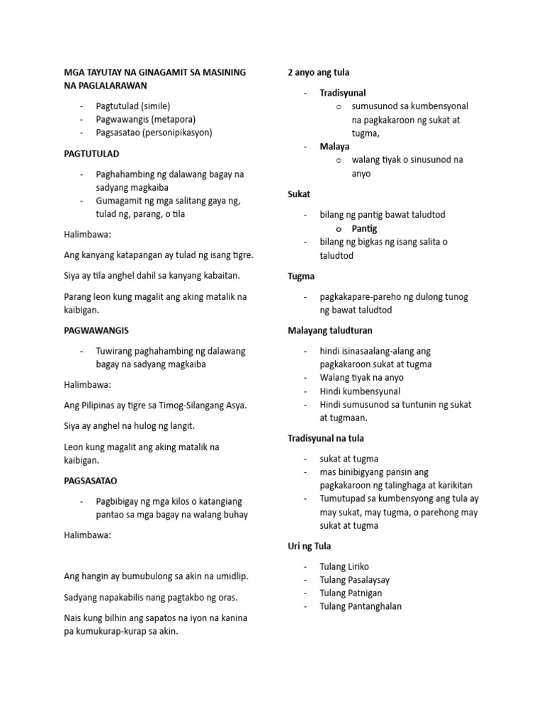 FILIPINO KULTURA at TULA REVIEWER | PDF