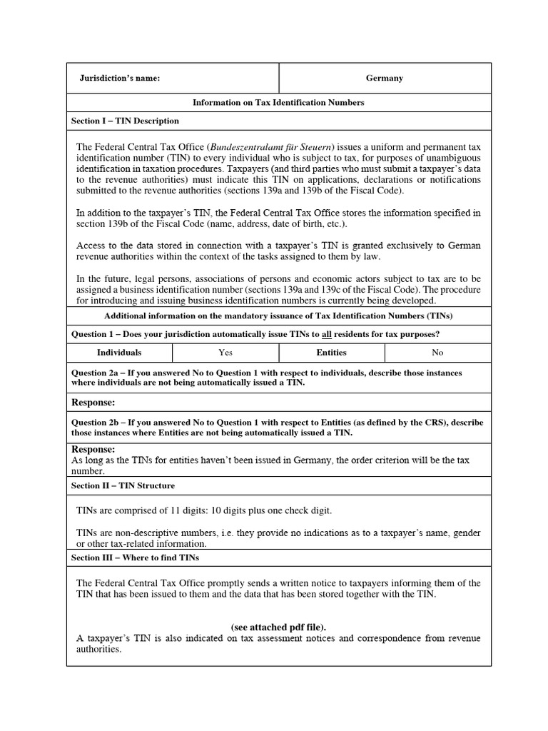 Germany TIN | Download Free PDF | Taxes | Taxpayer