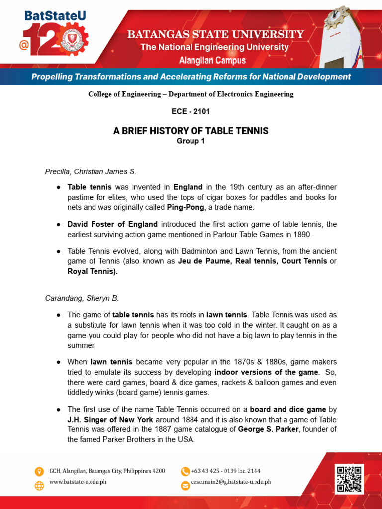 Group 1 History of Table Tennis | PDF | Table Tennis | Gaming