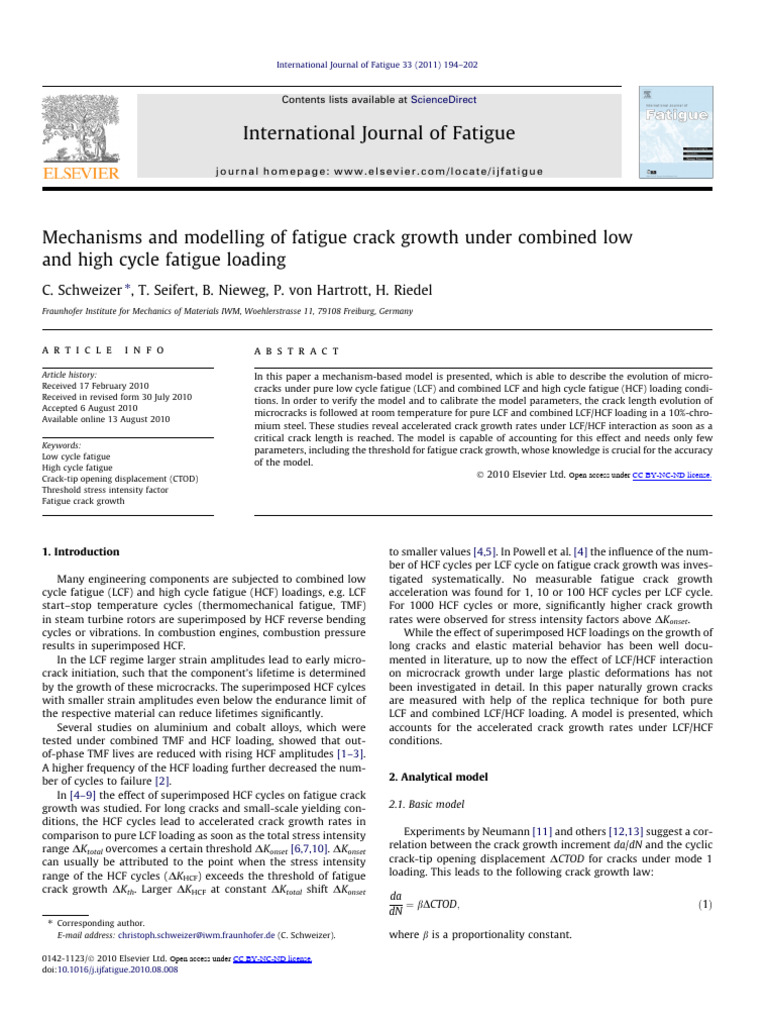Mechanisms and Modelling of Fatigue Crack Growth Under Combined Low and High Cycle Fatigue ...