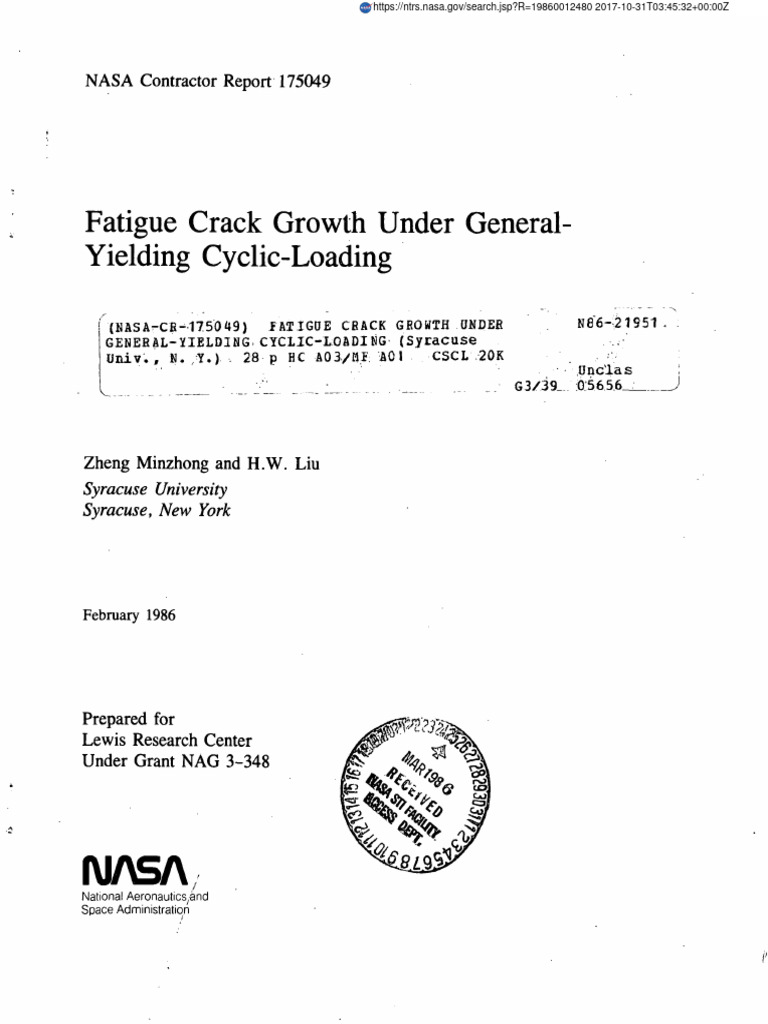 Fatigue Crack Growth Under General - Yielding Cyclic-Loading | PDF | Fracture Mechanics ...