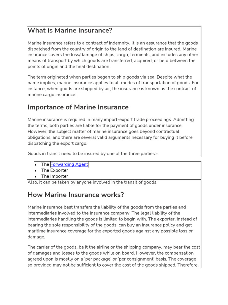 Marine Insurance | PDF | Ships | Insurance