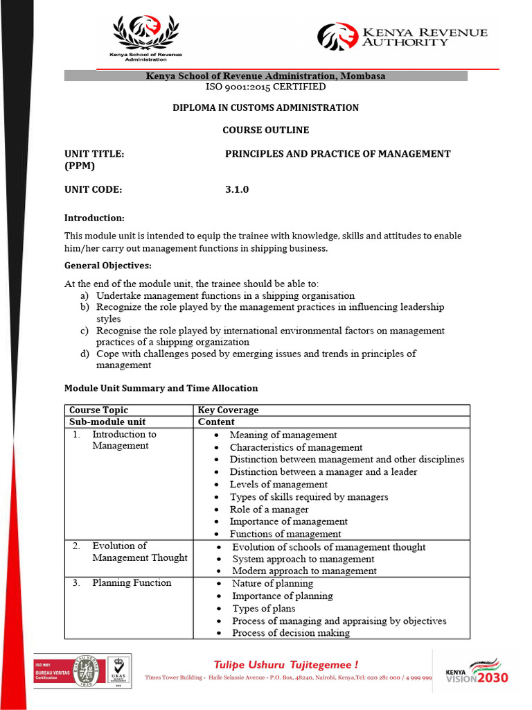 Principles and Practice of Management - Course Outline-1 | PDF ...