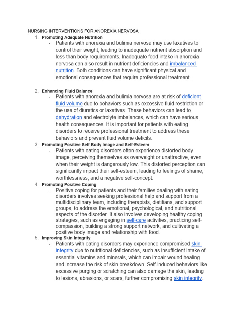 Nursing Interventions for Anorexia Nervosa | PDF | Anorexia Nervosa ...