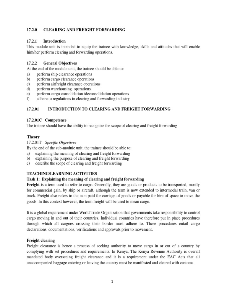 Clearing and Forwarding Notes | PDF | Cargo | Bill Of Lading