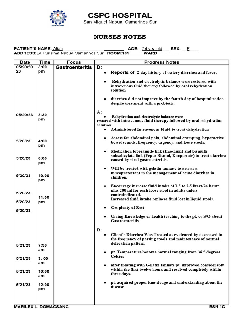 Fdar Gastroentiritis | PDF | Diarrhea | Public Health