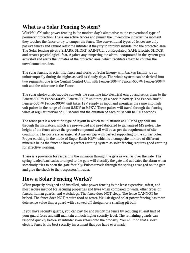 What Is A Solar Fencing System | PDF | Embedded System | Photovoltaic ...