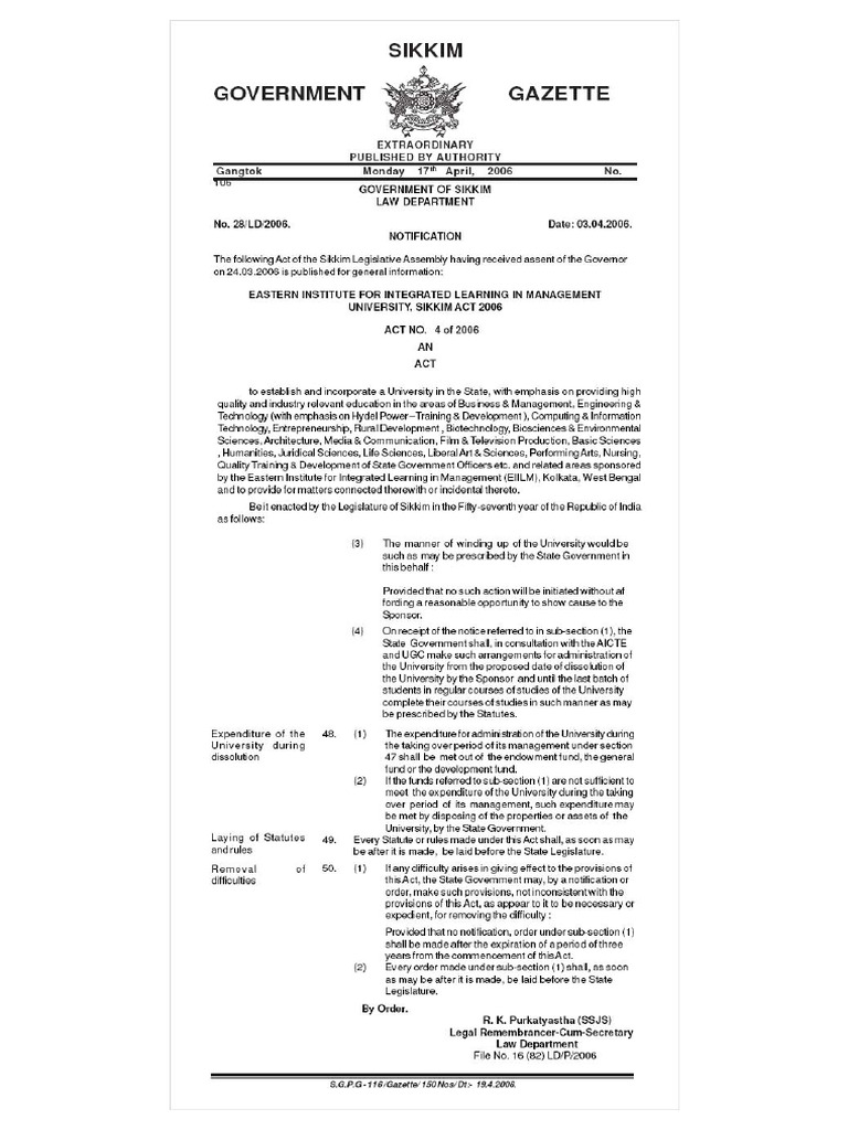 Sikkim Government Gazette | PDF