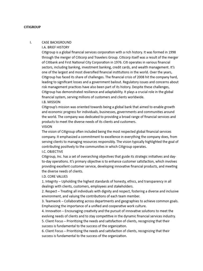 Citigroup Case Analysis 2 | PDF | Citigroup | Banks