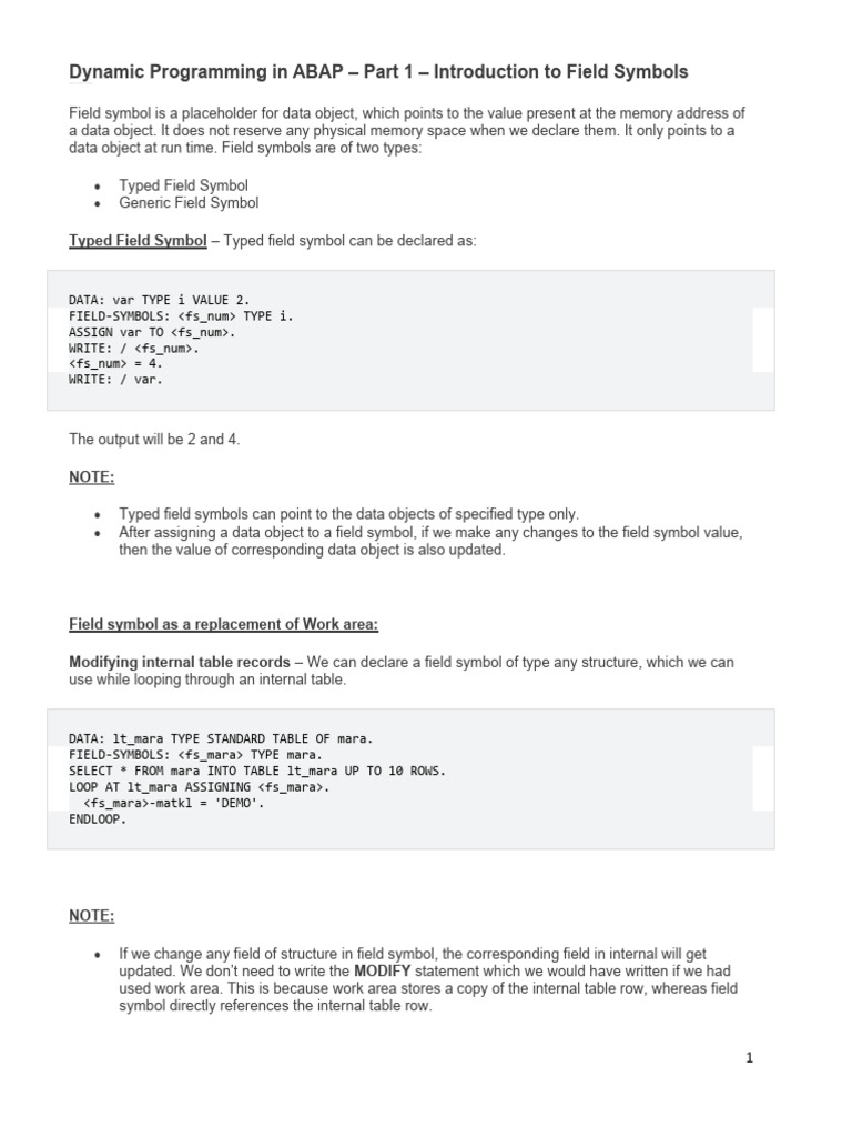 Dynamic Programming In Abap Pdf Variable Computer Science Pointer Computer Programming