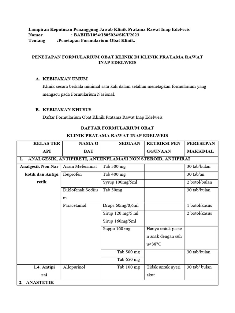 Formularium Klinik Edelweis | PDF