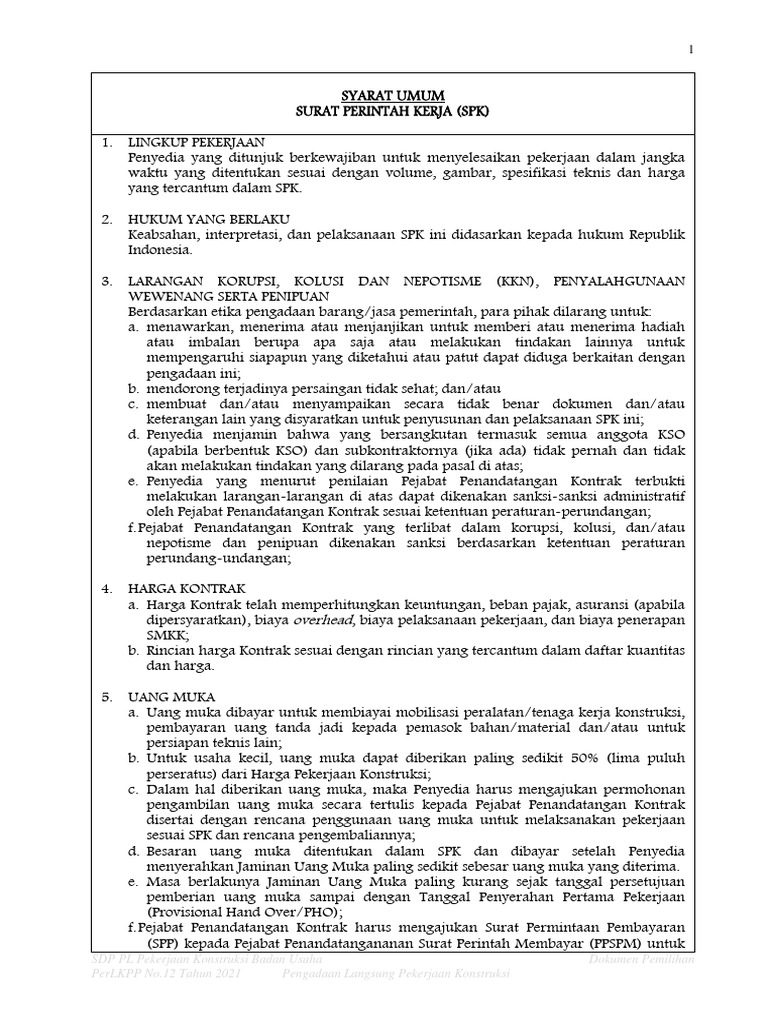 Syarat Umum Surat Perintah Kerja Konstruksi | PDF