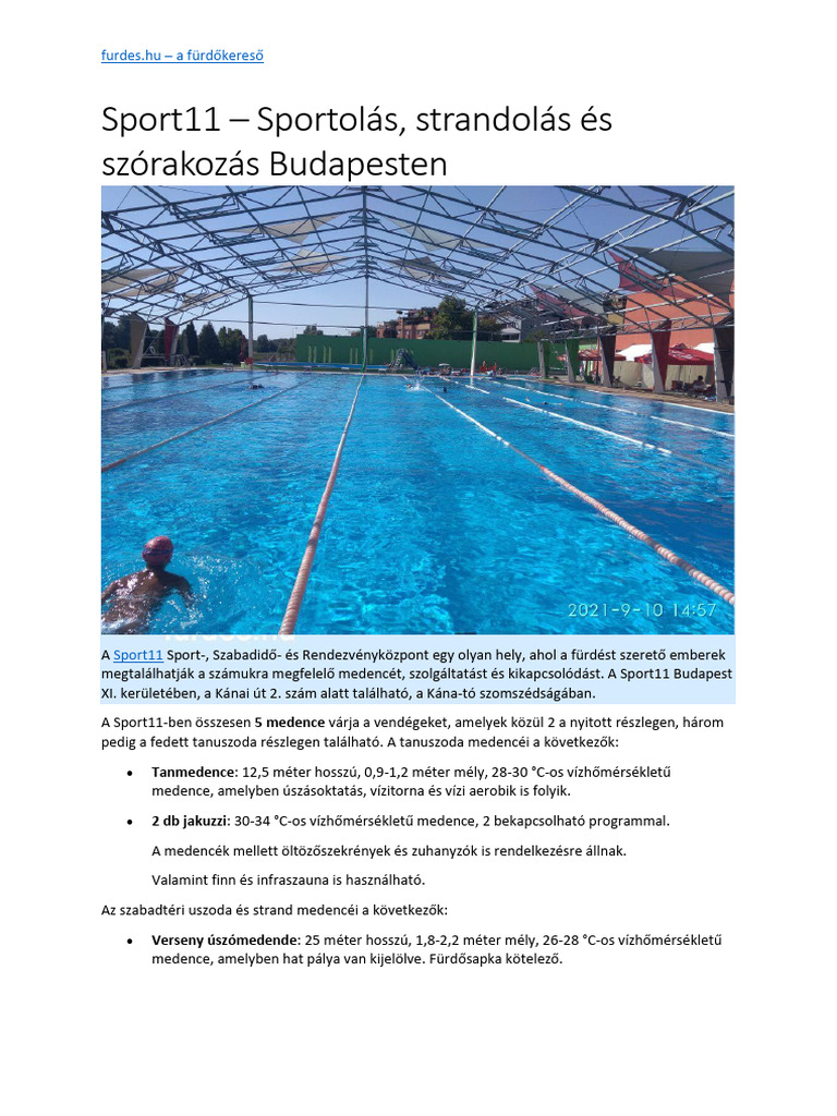 Sport11 – Sportolás, strandolás és szórakozás Budapesten | PDF