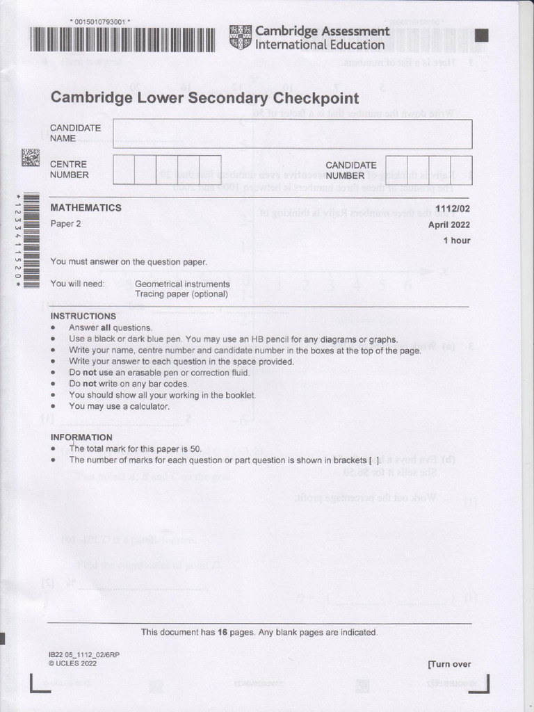 Mathematics Paper 2 (April 2022) | PDF