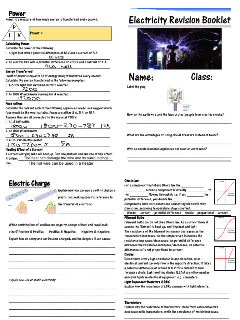 Electricity Revision Booklet Pdf Electrical Resistance And Conductance Series And Parallel