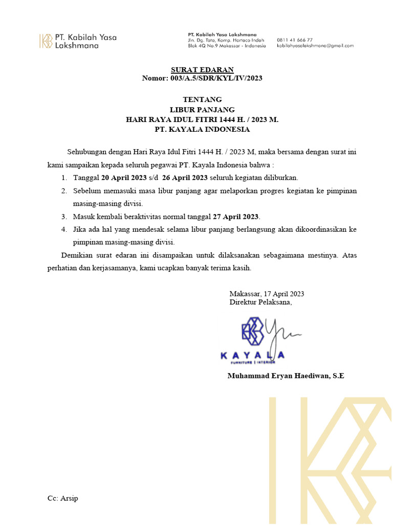 Surat Edaran Bulan Ramadhan - Kayala | PDF