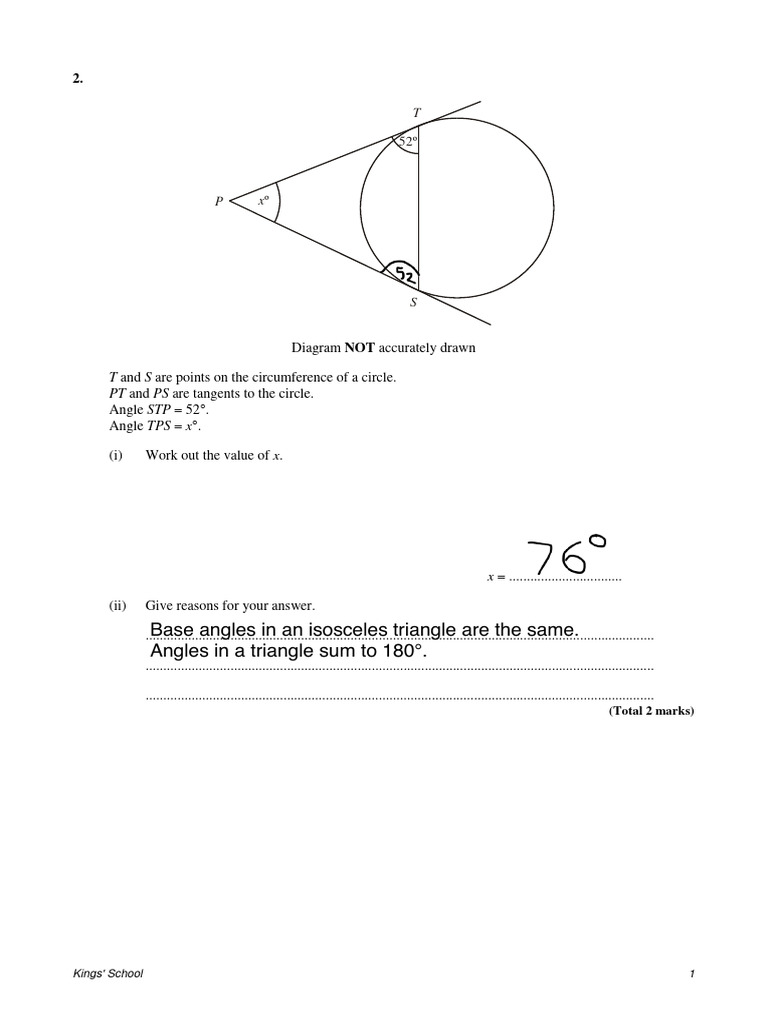 Circle Theorem Tangent Qs | PDF | Circle | Triangle