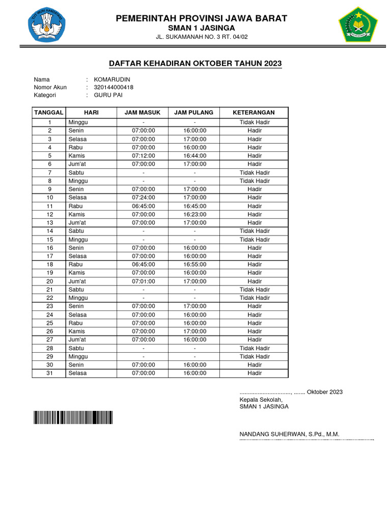 Absen Komar Okt 2023 | PDF