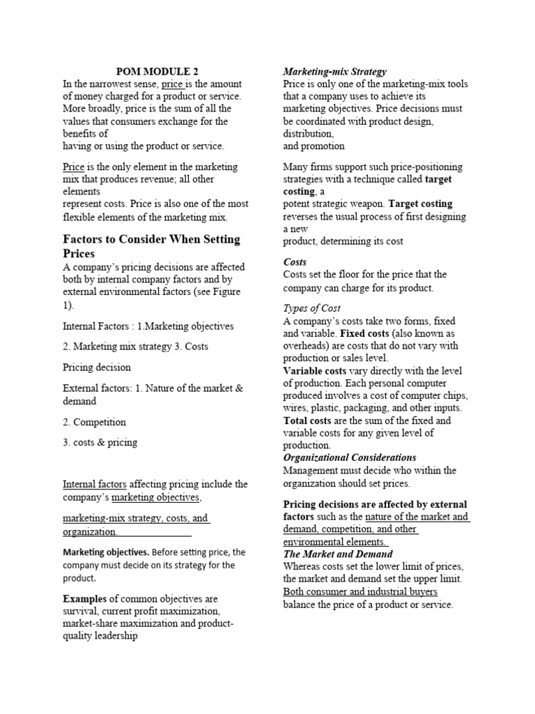 Pom Module 2 Reviewer | PDF | Pricing | Marketing