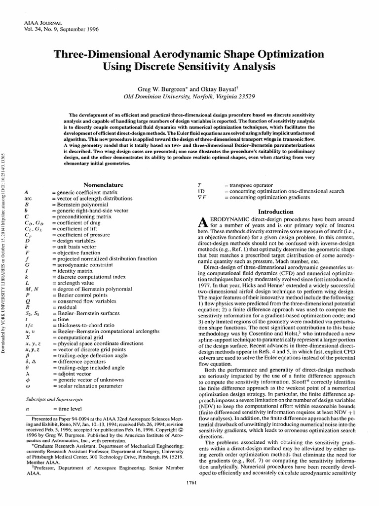 Three-Dimensional Aerodynamic Shape Optimization Using Discrete ... Three-Dimensional Aerodynamic Shape Optimization Using Discrete ...