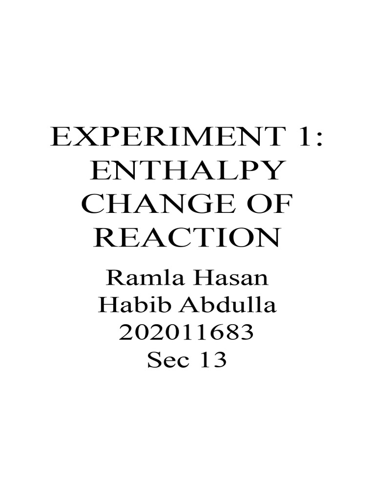 Chemy102 - Exp1 Lab Report | PDF | Enthalpy | Chemistry