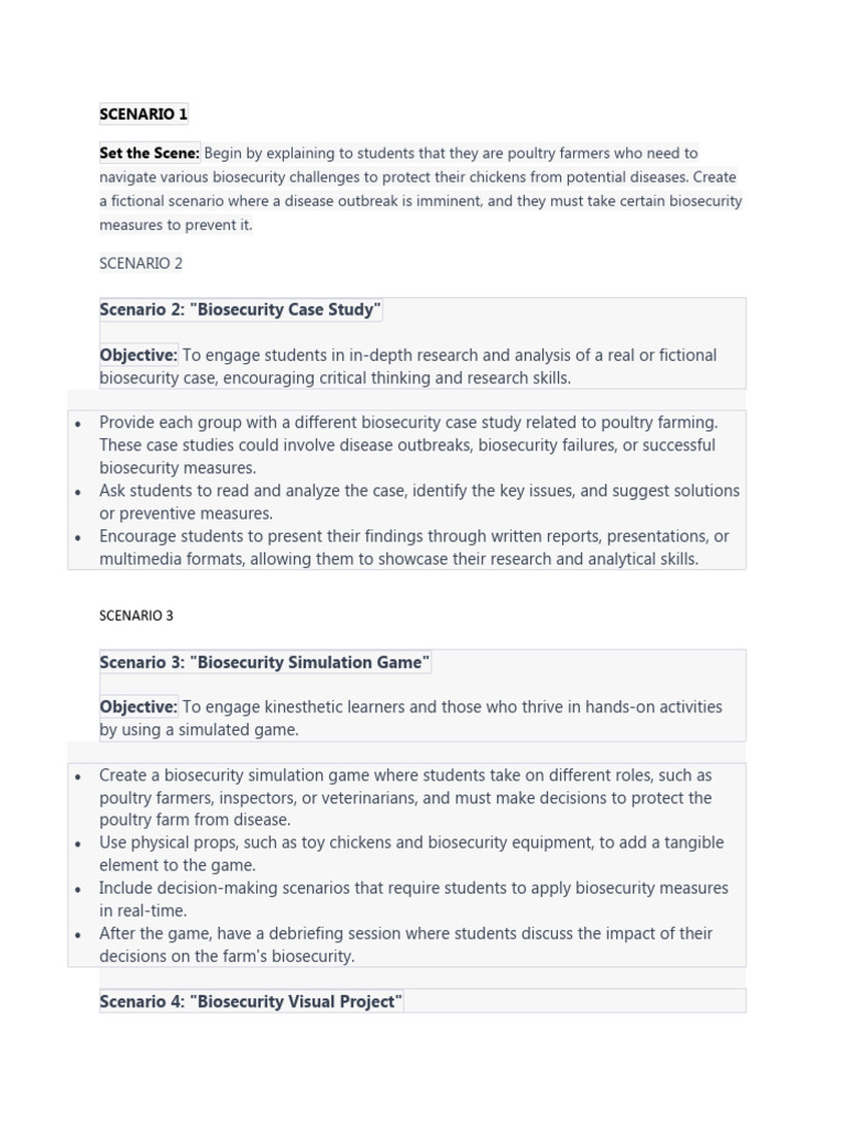 Biosecurity Sample Scenario | PDF | Simulation | Critical Thinking