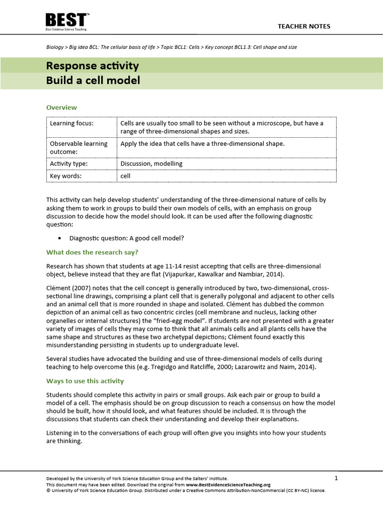 BEST - BCL - 1 - 3 - Response - Build A Cell Model | PDF | Cell (Biology) | Science Education