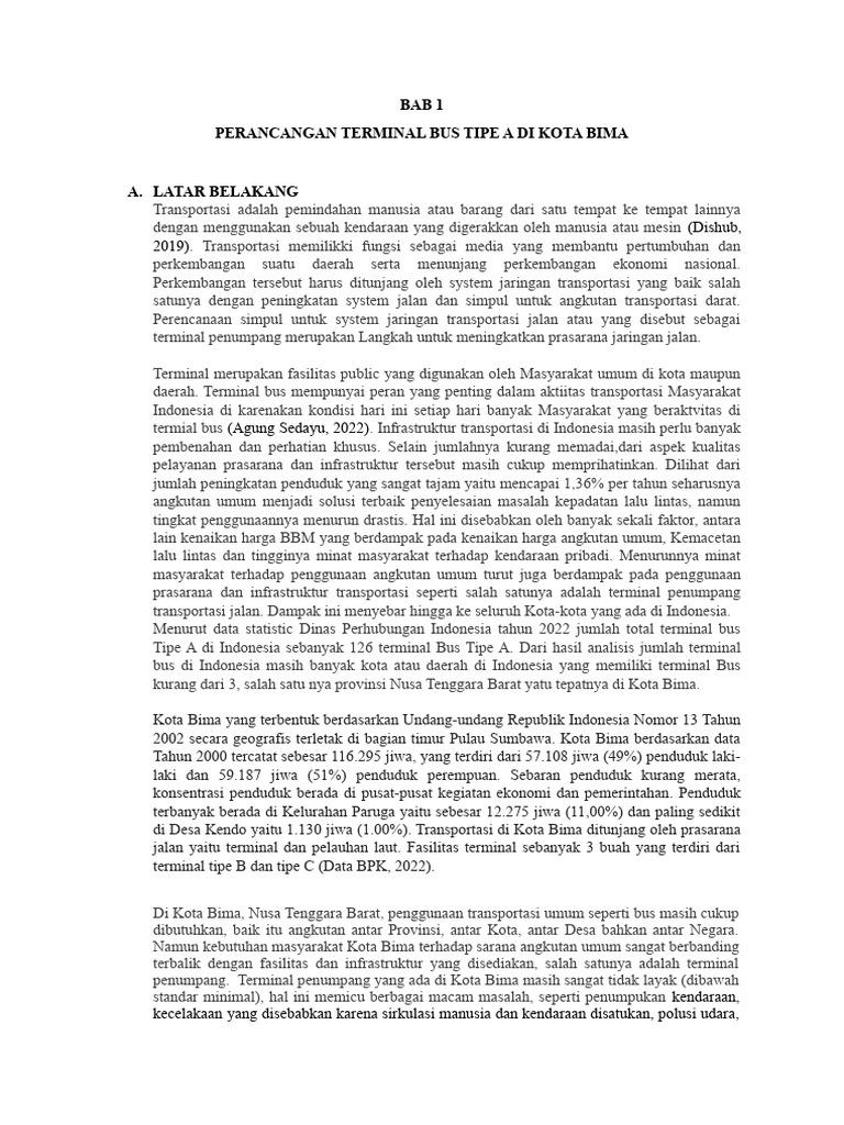 Bab 1 Perancangan Terminal Tipe A Kota Bima | PDF