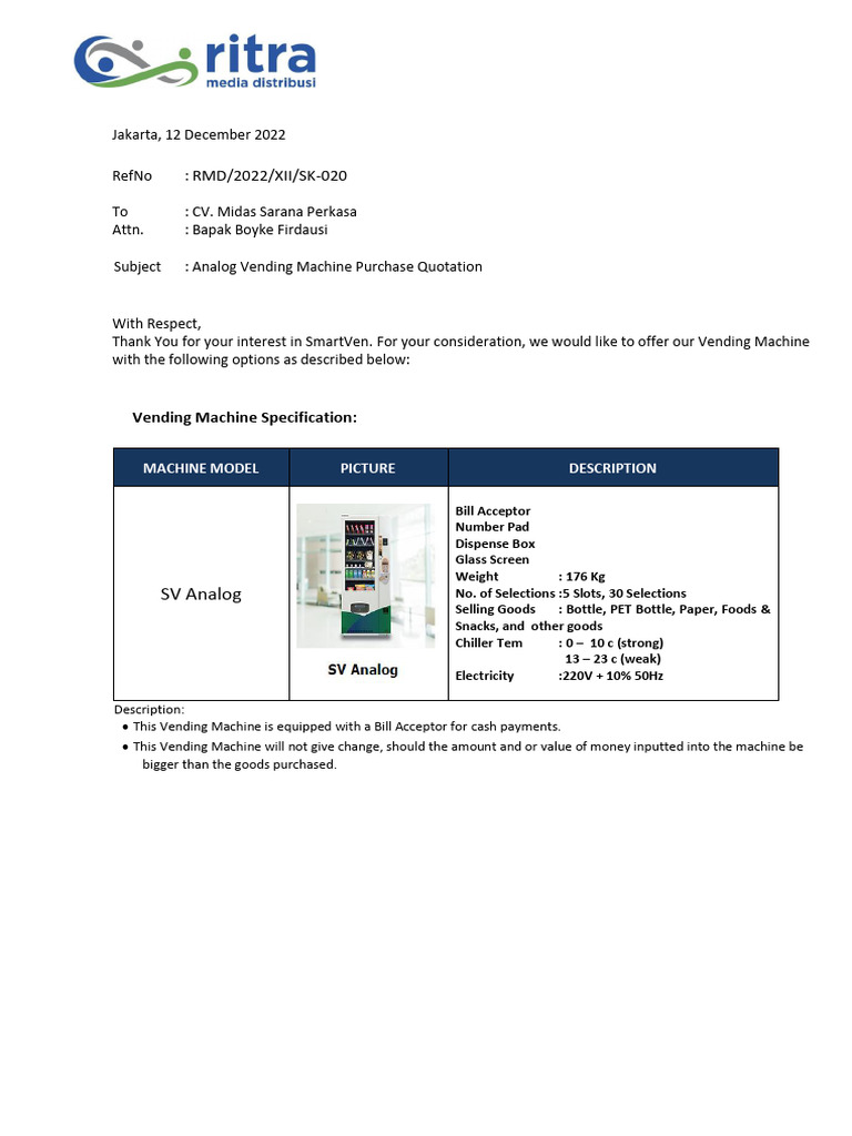 Penawaran Analog Vending Machine SmartVen - CV. Midas Sarana Perkasa ...
