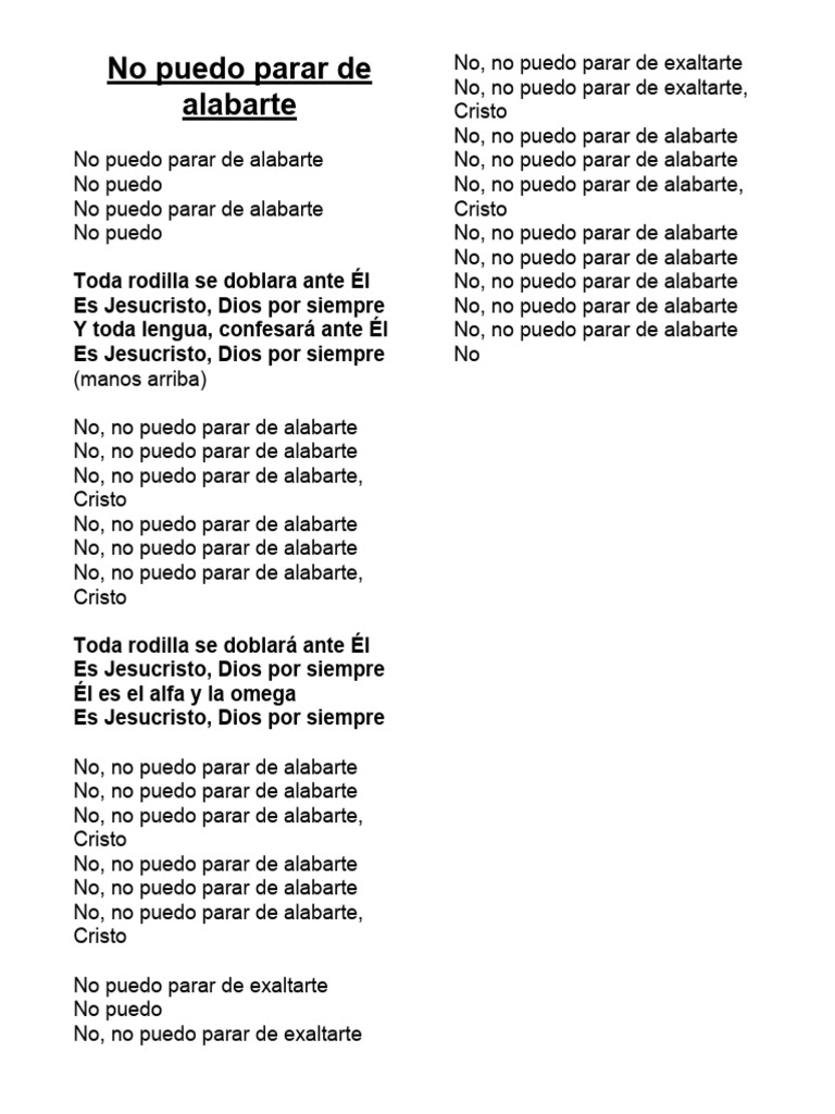 No puedo parar de alabarte: letra y acordes | PDF
