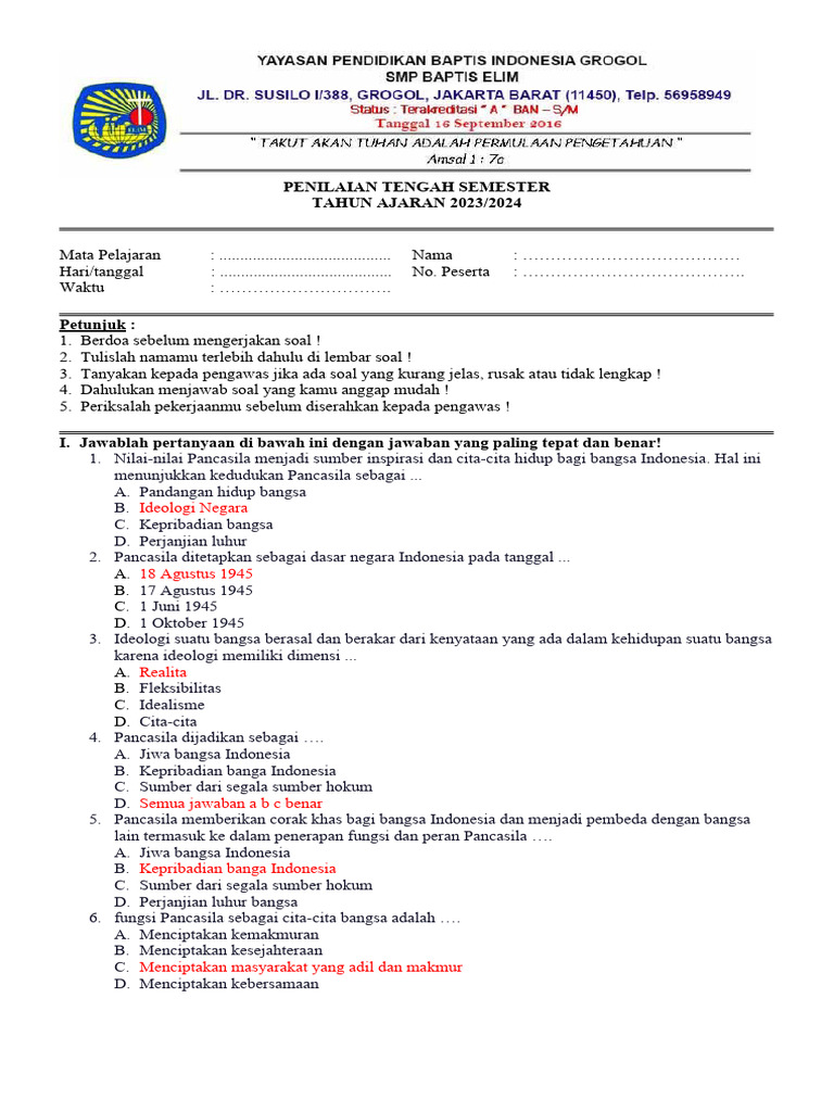 Soal PTS Ganjil PKN Kelas Viii | PDF