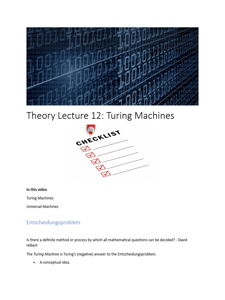 Theory Lecture 12 - Turing Machines | PDF | Applied Mathematics | Computability Theory