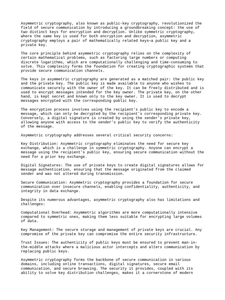 Assymetric Cryptography | PDF | Public Key Cryptography | Key (Cryptography)